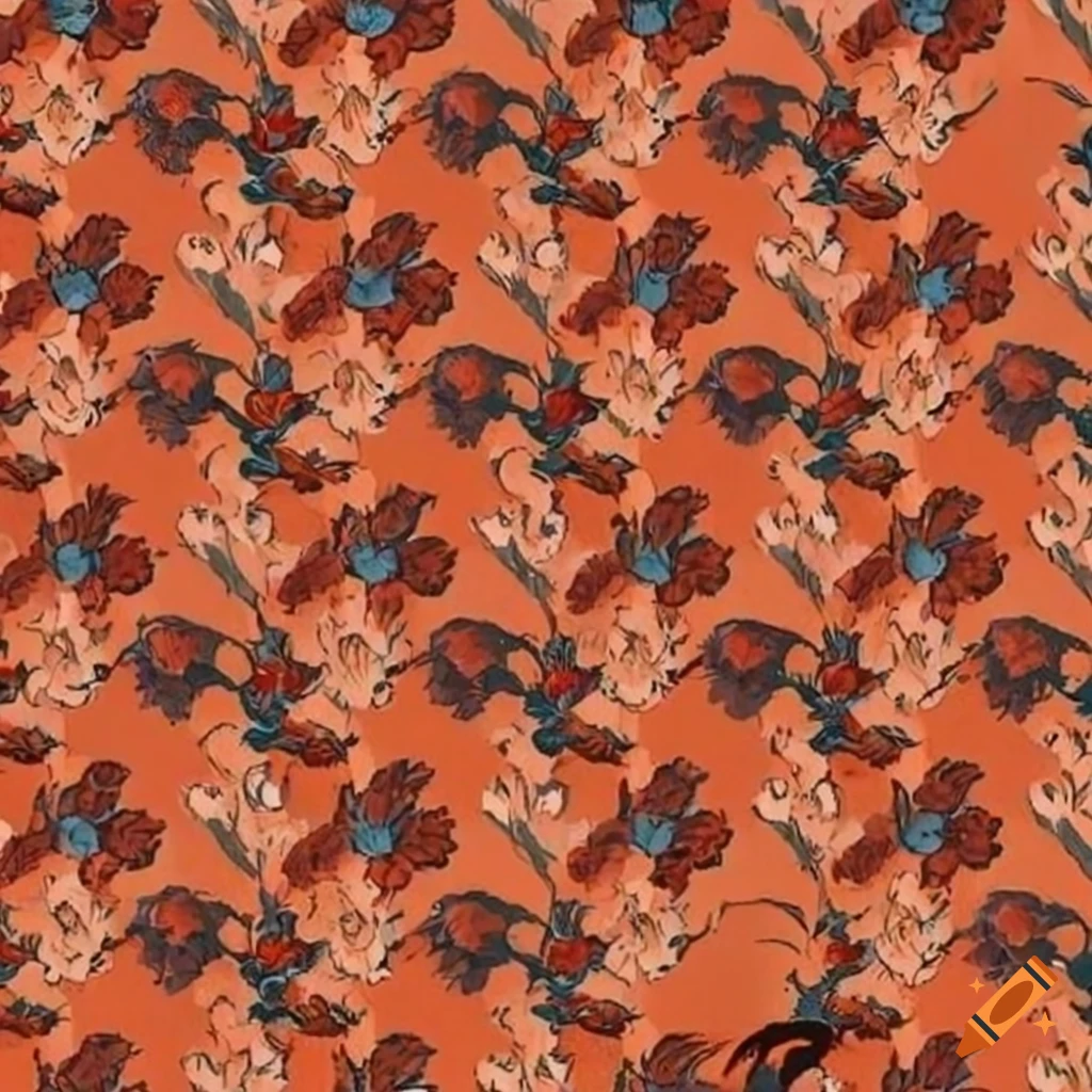 Seamless minimalist floral pattern in burnt orange and red