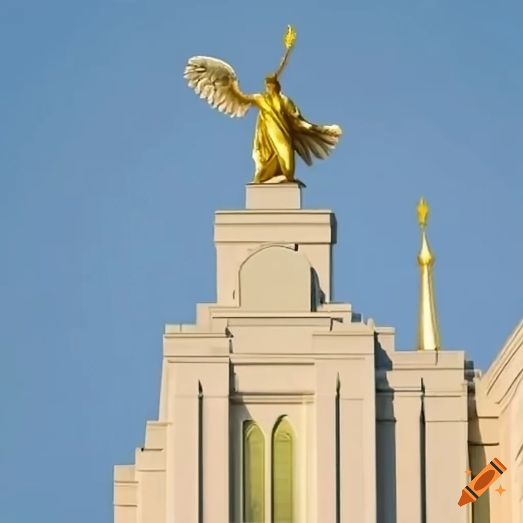 Menacing angel on a LDS temple with gold coins on Craiyon