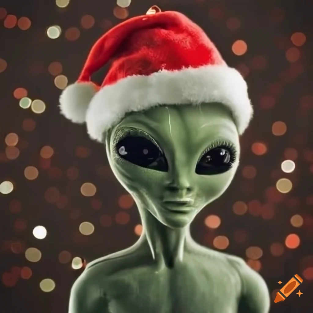 Bokeh alien wearing a christmas hat
