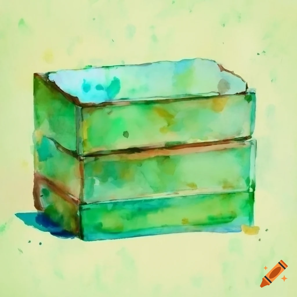 Watercolor painting of green rectangular boxes