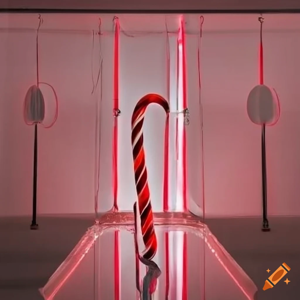 Glass exhibit with a candy cane