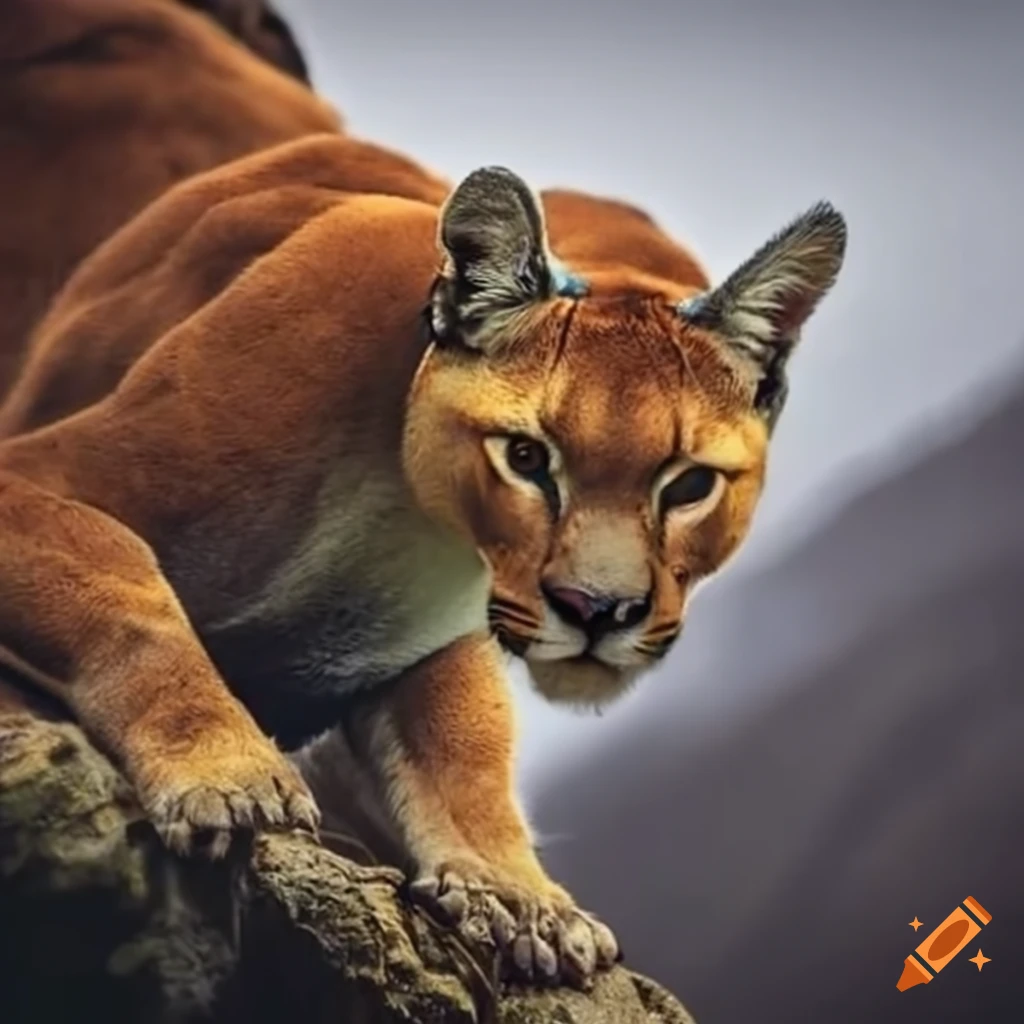 Imagen de un puma saltando en los andes de perú on Craiyon
