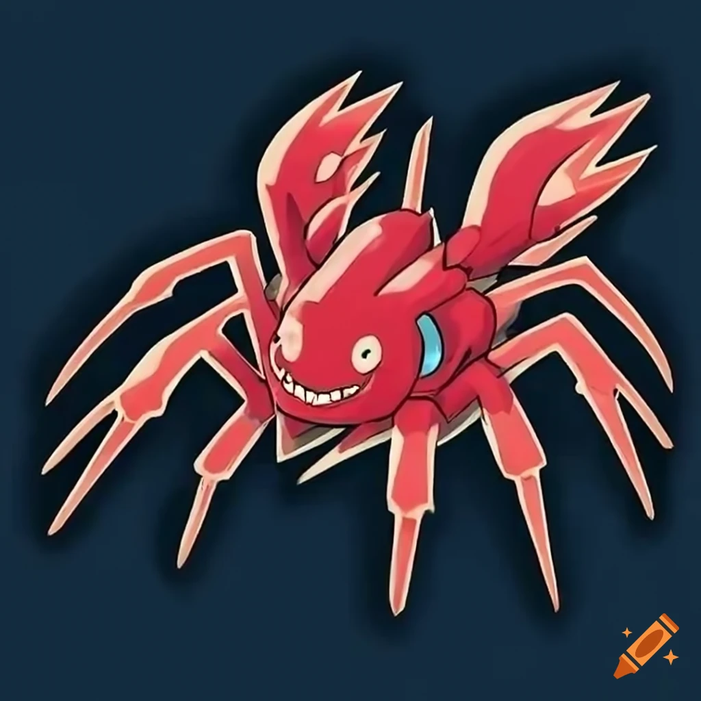 Red spider-like bug pokémon in full energy