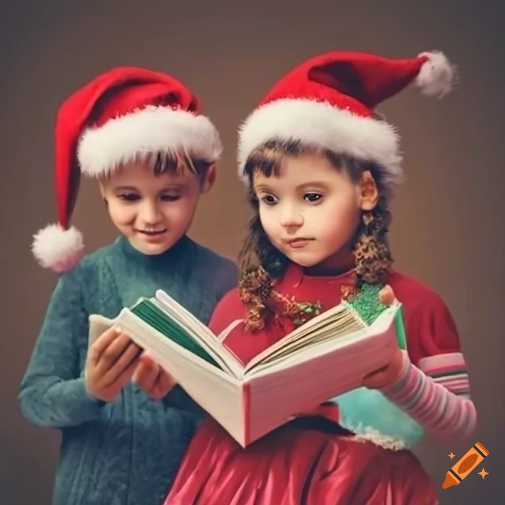 Children reading during christmas time