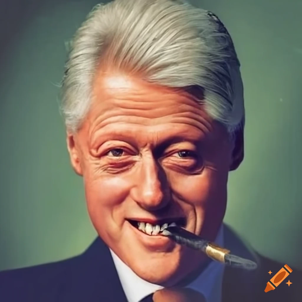 Bill clinton smoking a cigar with a smile