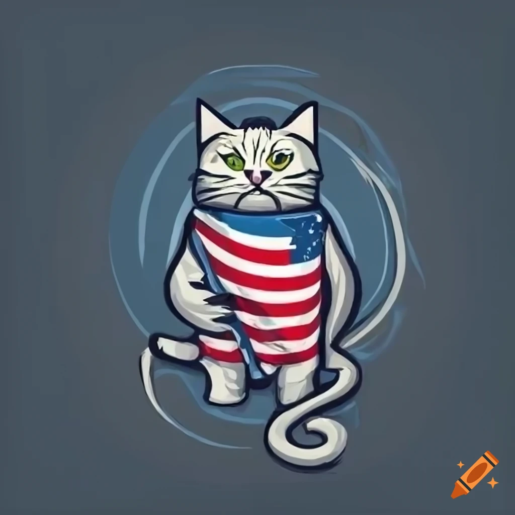 Cat holding an american flag logo