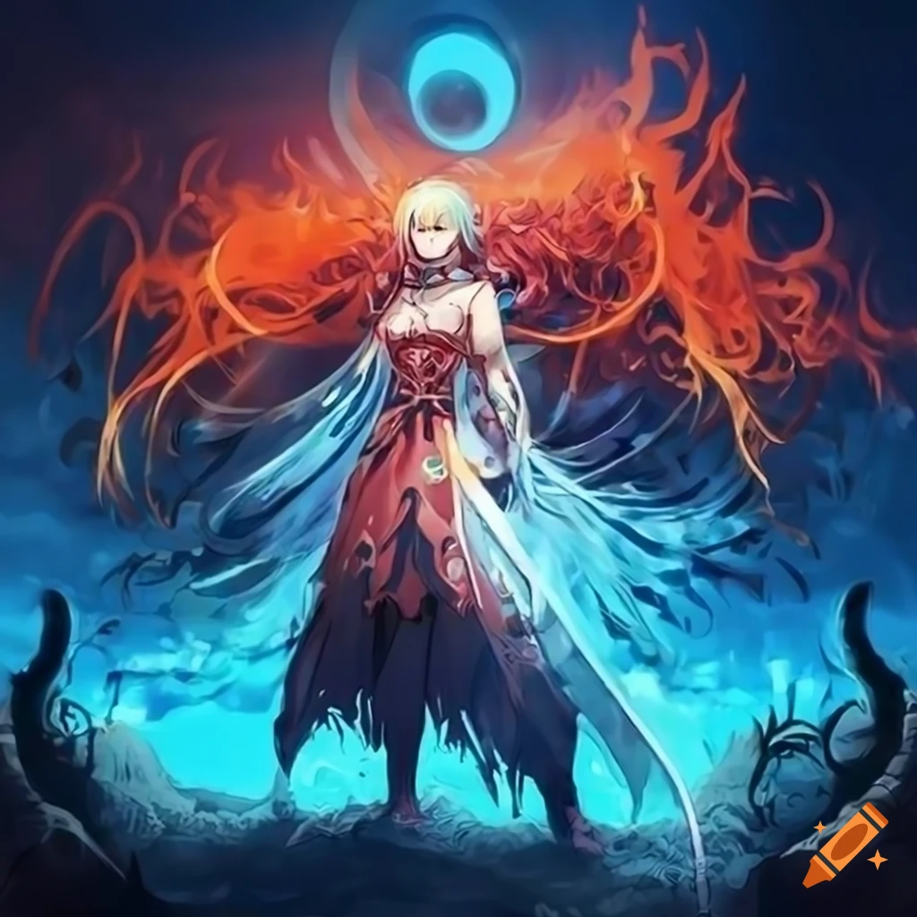 Anime illustration of a powerful divine being on Craiyon