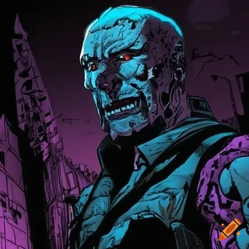 Dark and futuristic city in a sci-fi comic