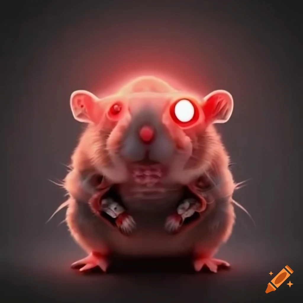 Image of a robotic hamster with glowing red eyes on Craiyon