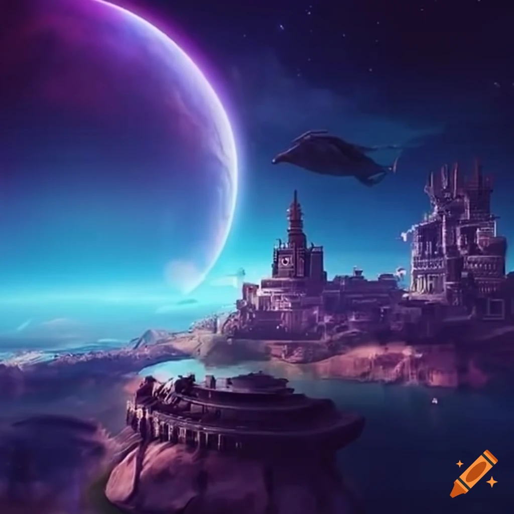 Cosmic journey to a futuristic fortress