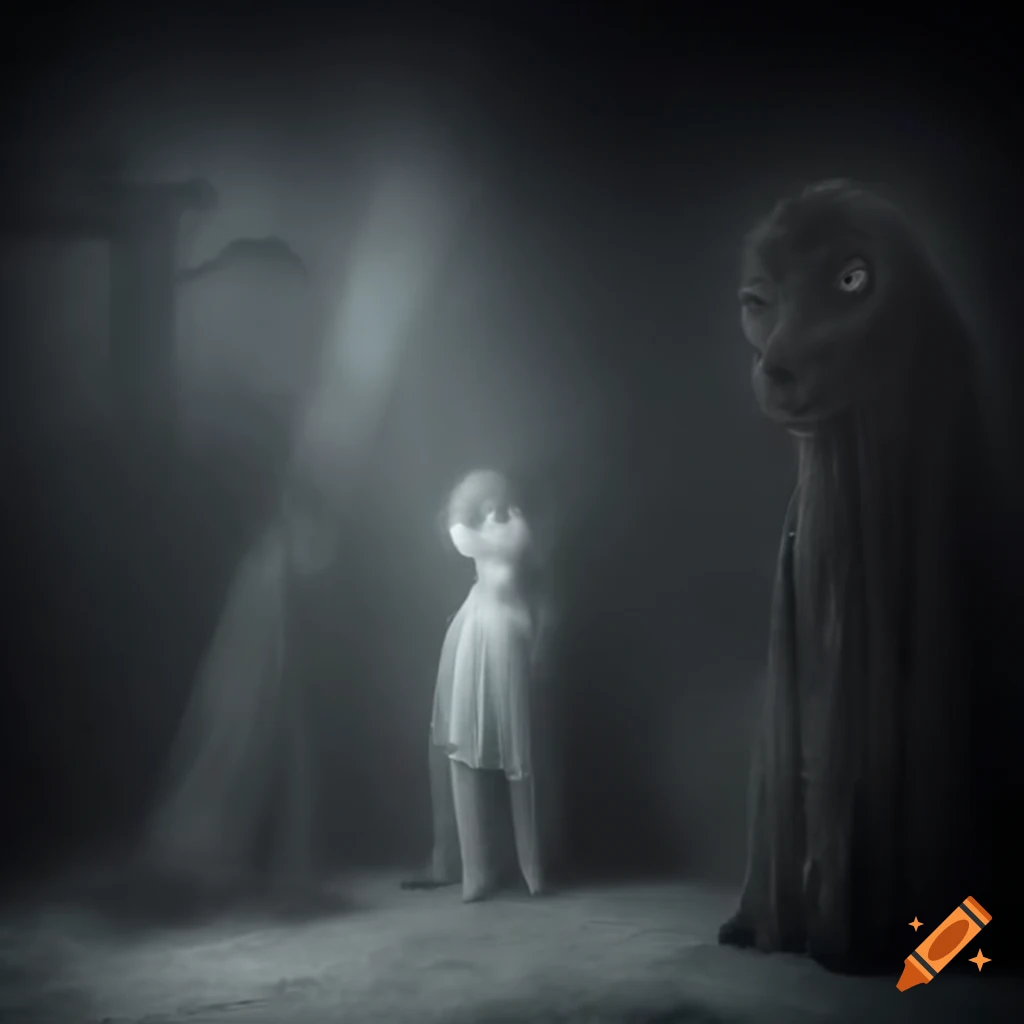 Mysterious photo of a figure in mist with animal mask
