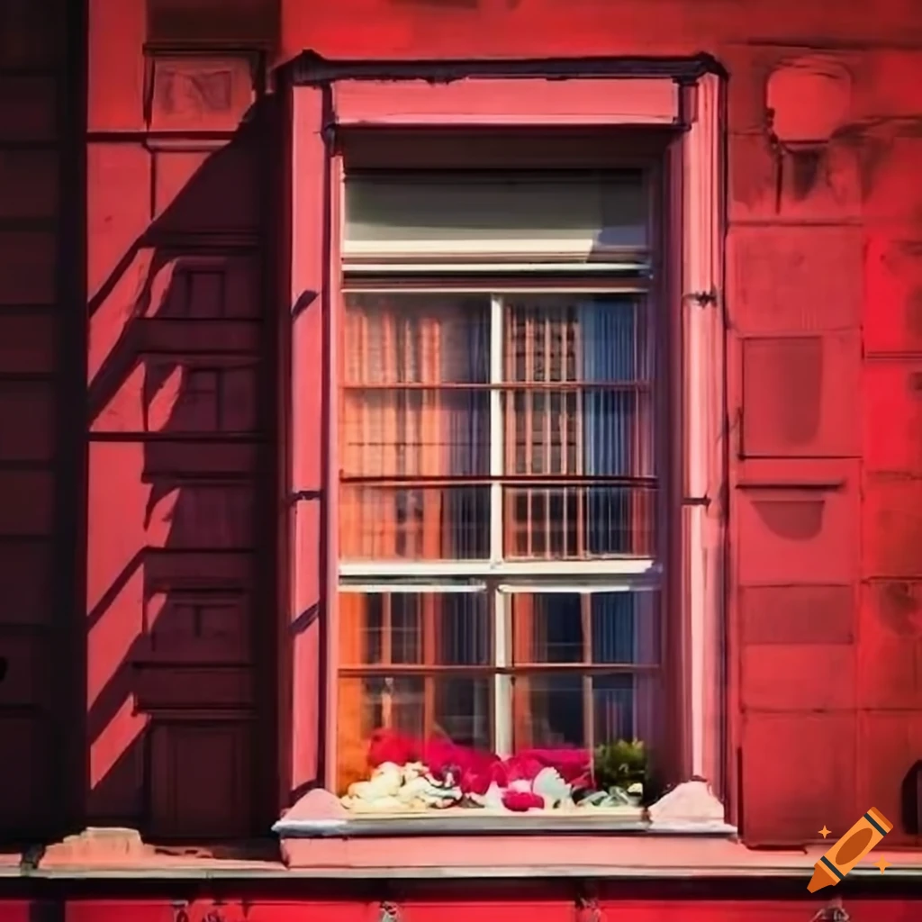 Frontal view of a red haussmannian window