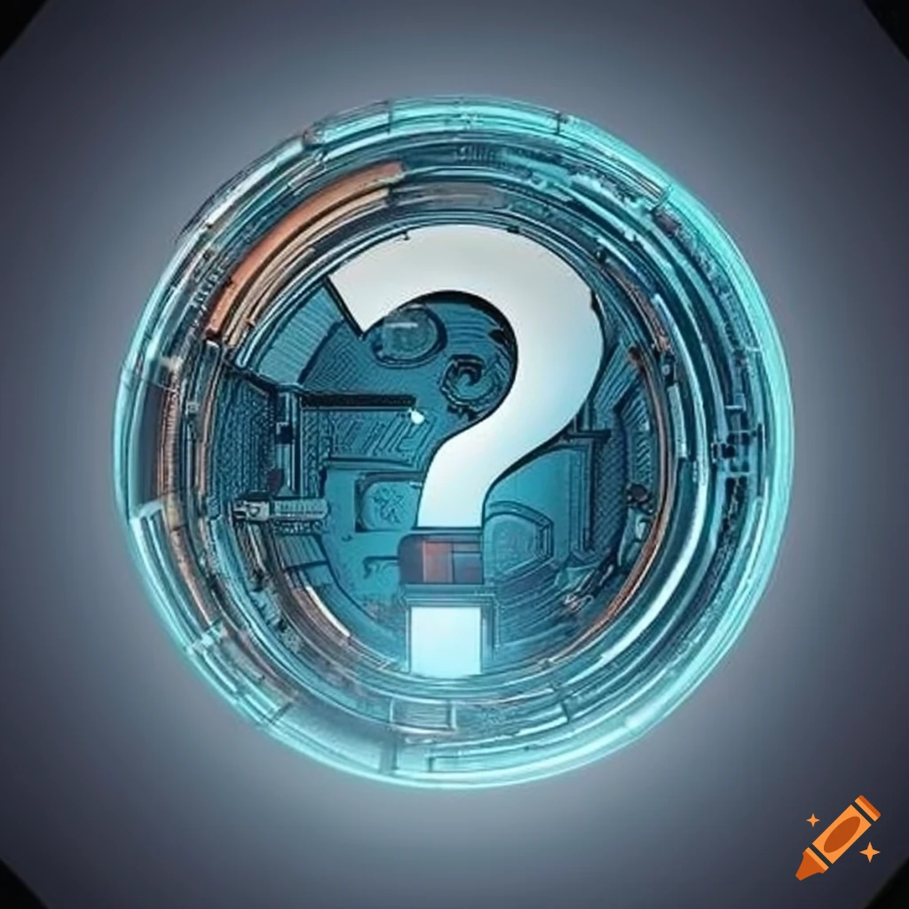 Graphic design of dynamic question marks around tech equipment on Craiyon