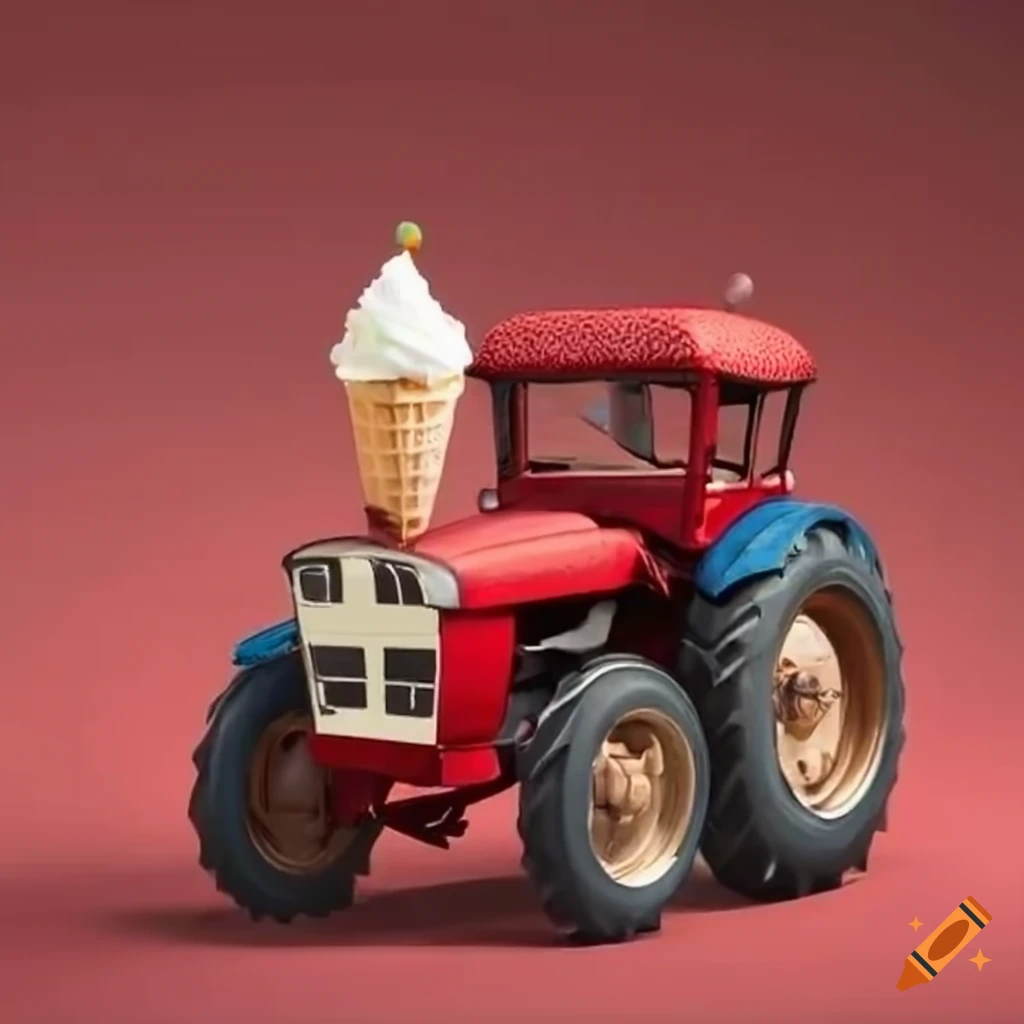 Red tractor with a bear seat and ice cream