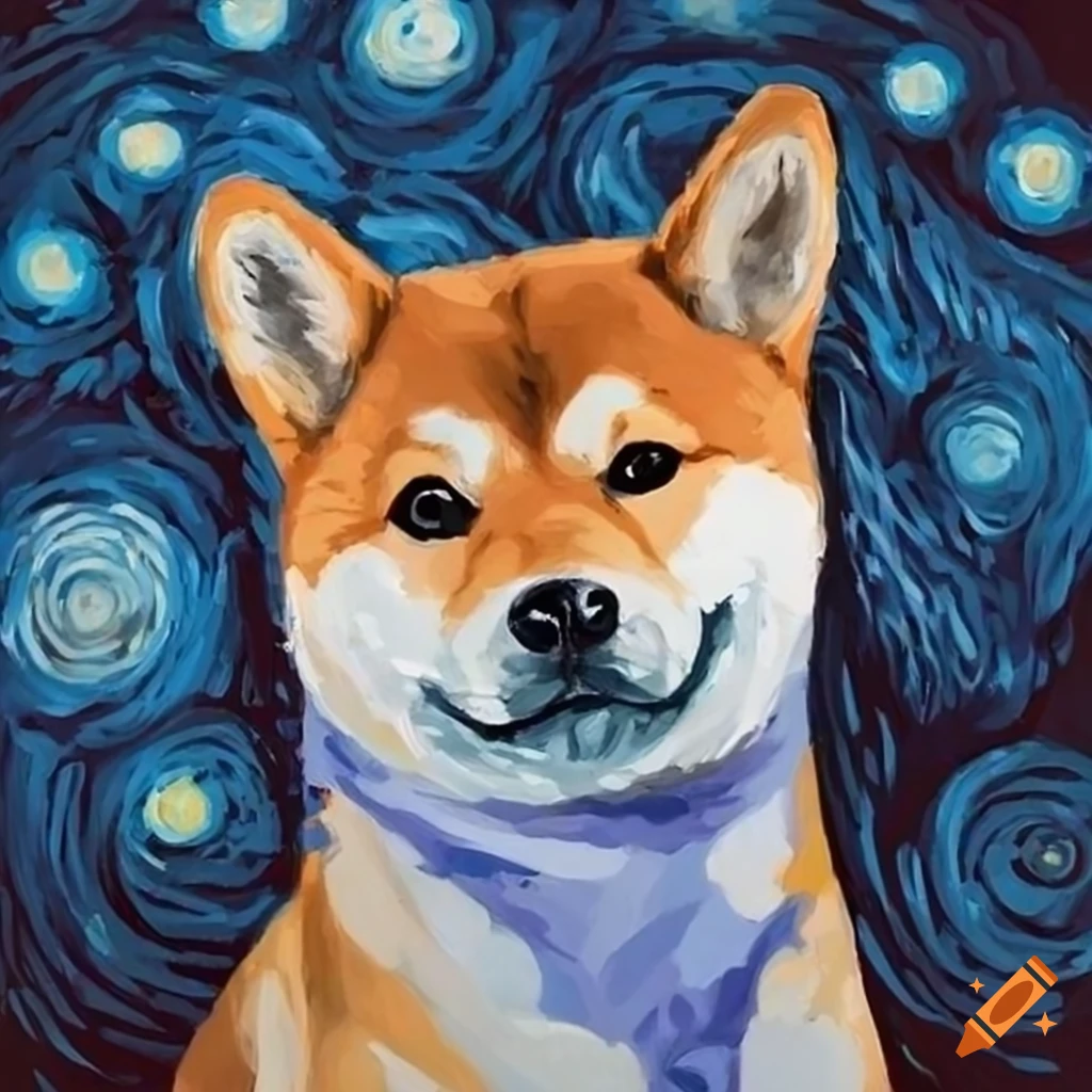 Portrait of a shiba inu in starry night style