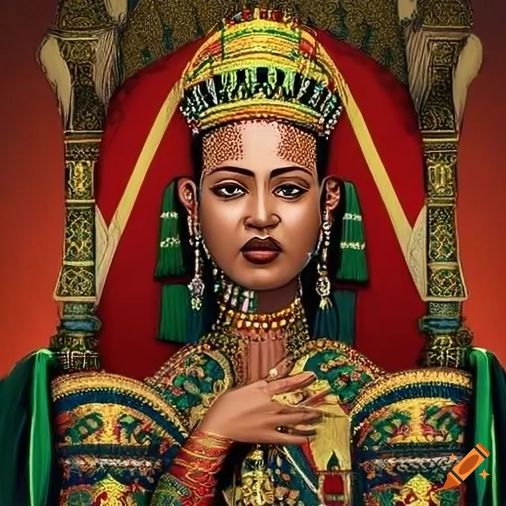 Ethiopian empress taytu betul seated on a majestic throne on Craiyon