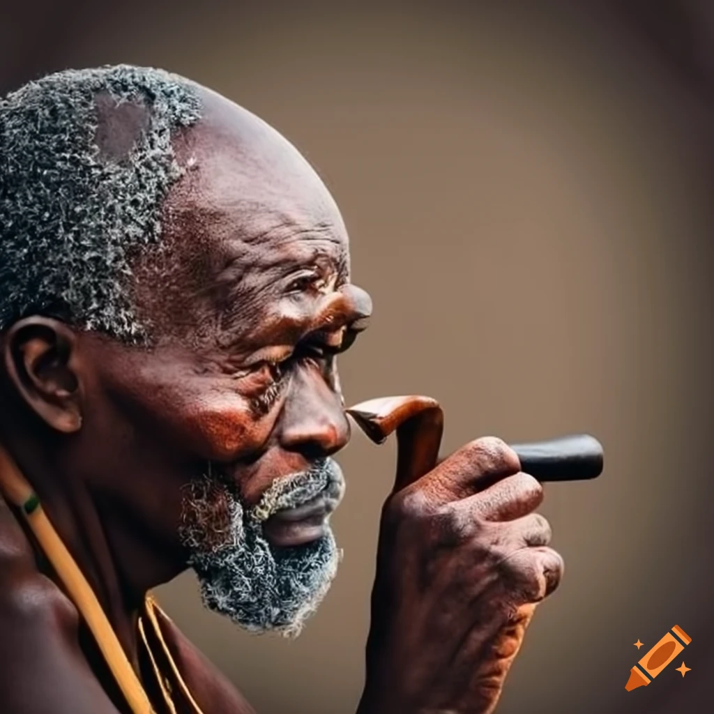 Portrait of an african elder smoking a traditional pipe on Craiyon