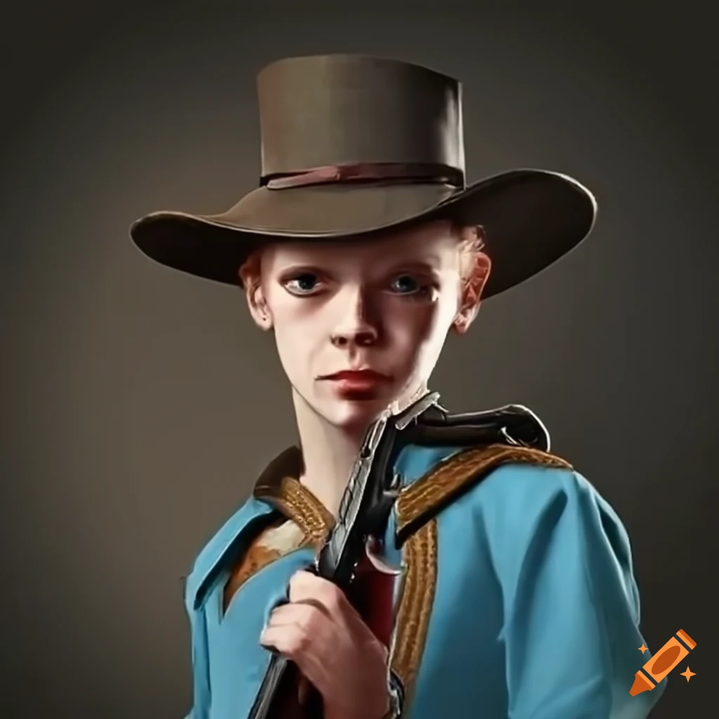 Portrait of a young outlaw man with a rifle on Craiyon