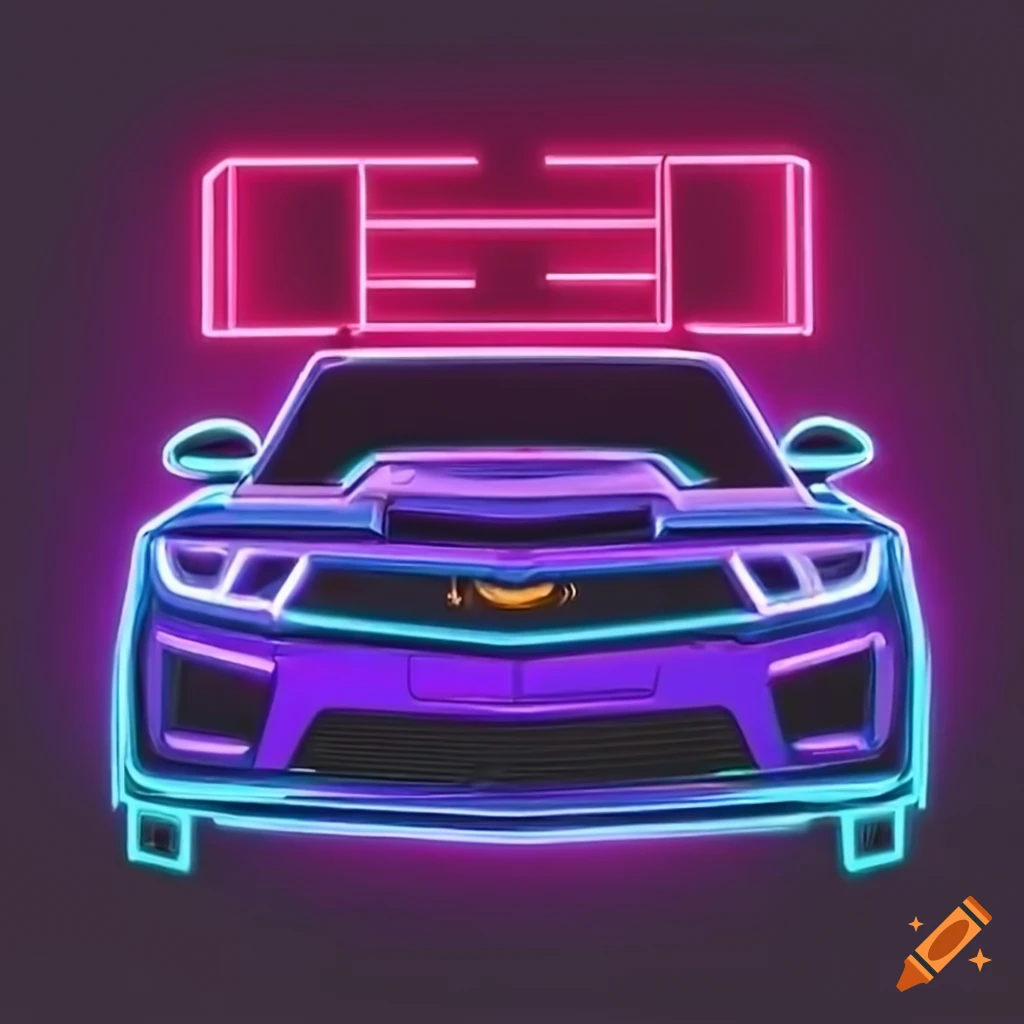 Neon-lit front view of a camaro ss