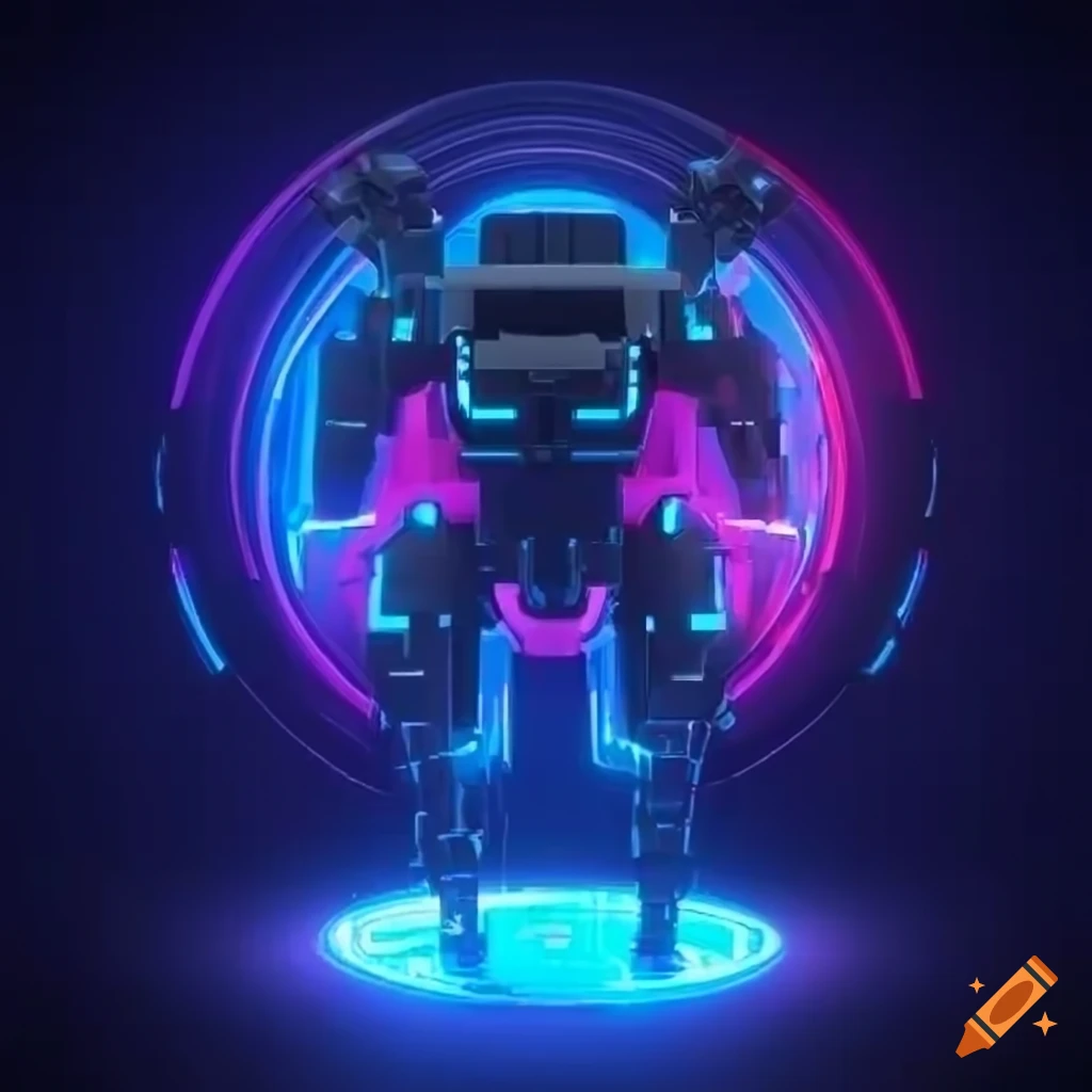 Grey scale 3D abstract tech mech model with neon accents on Craiyon