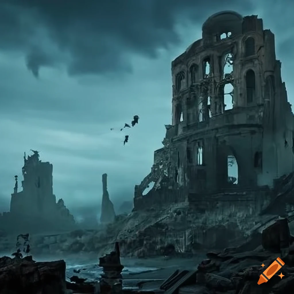 Image of decaying ruins on an alien planet