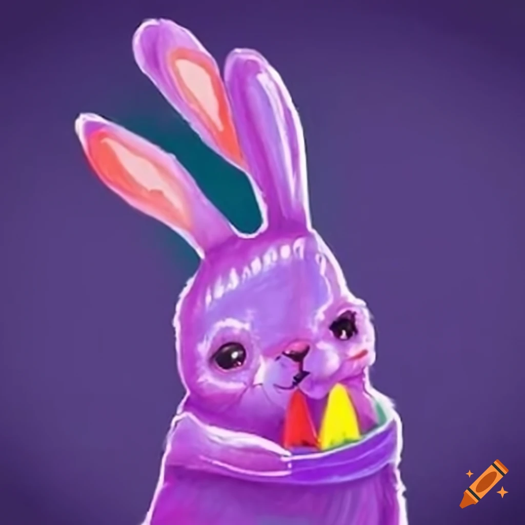 Colorful crayon drawing of a purple bunny
