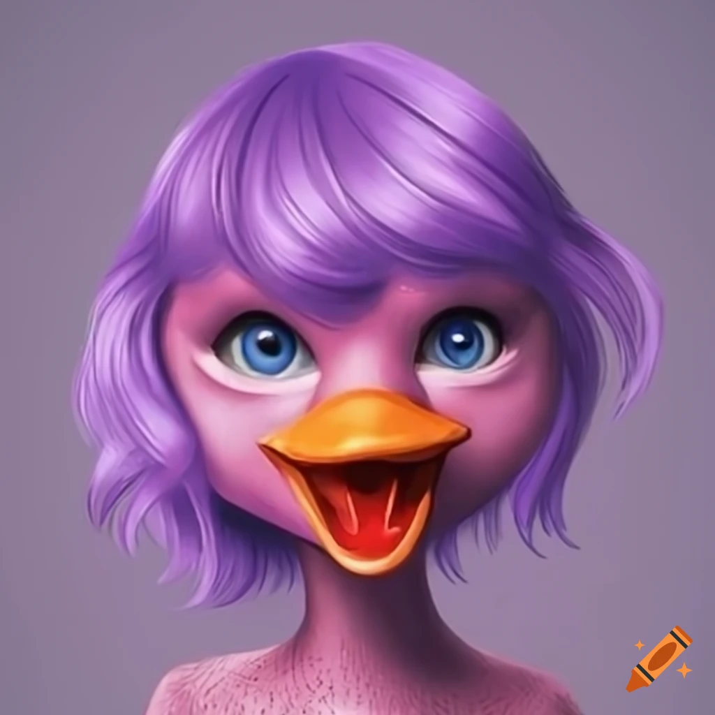 Cartoon depiction of taylor swift as a purple duck on Craiyon