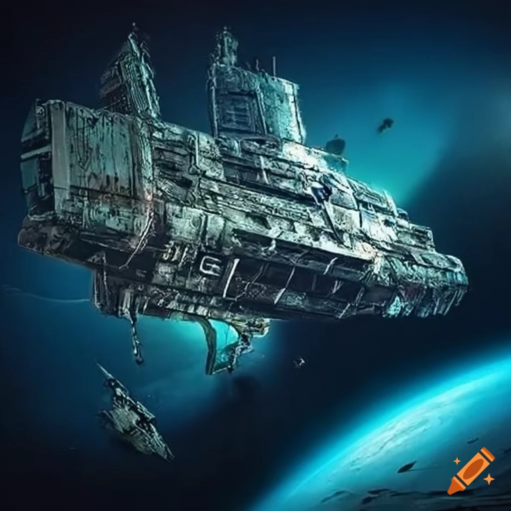 Realistic image of an abandoned spaceship on Craiyon