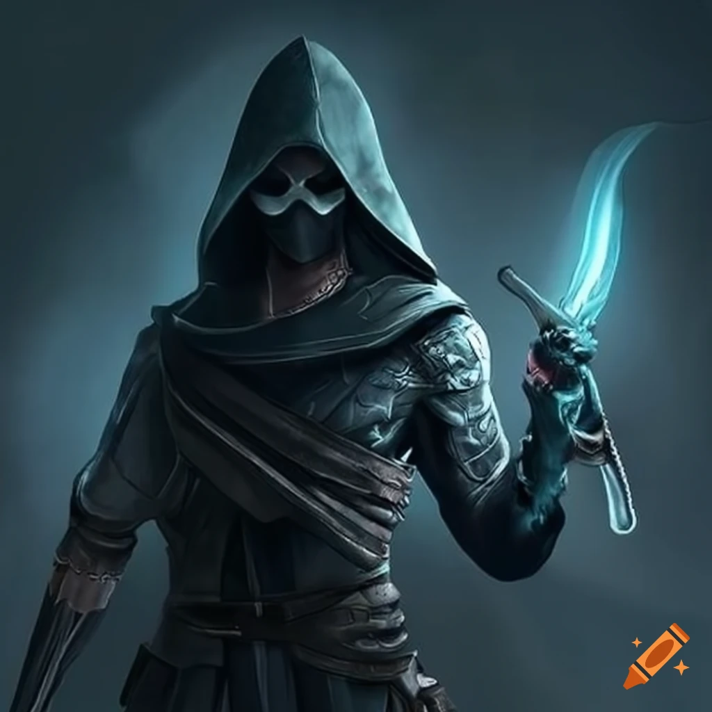 Image of a masked assassin with scimitars
