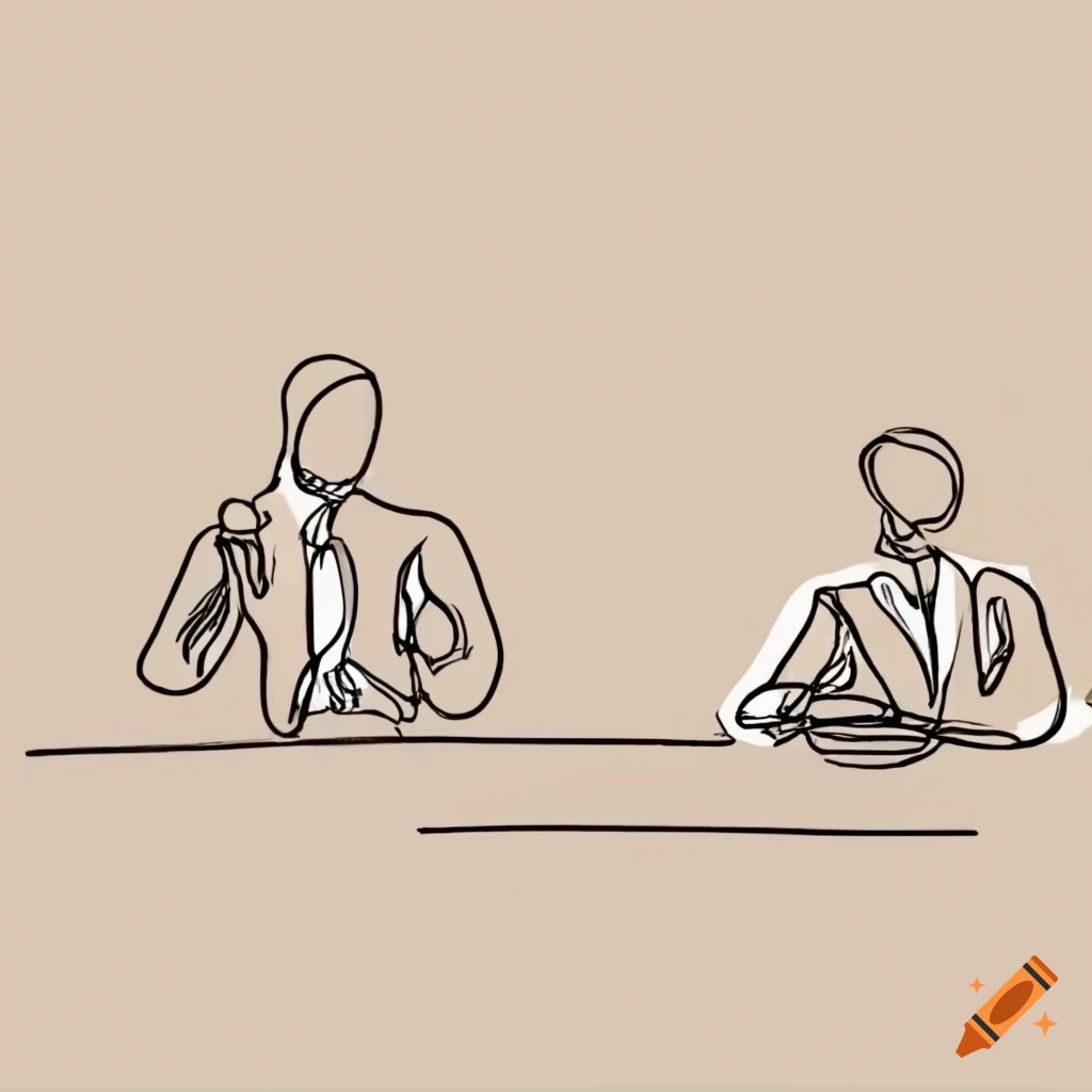 Minimalist line drawing of two people in suits
