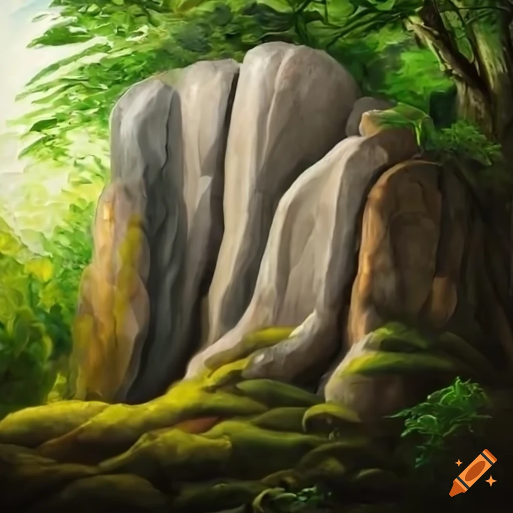 Giant rock in a sunny jungle