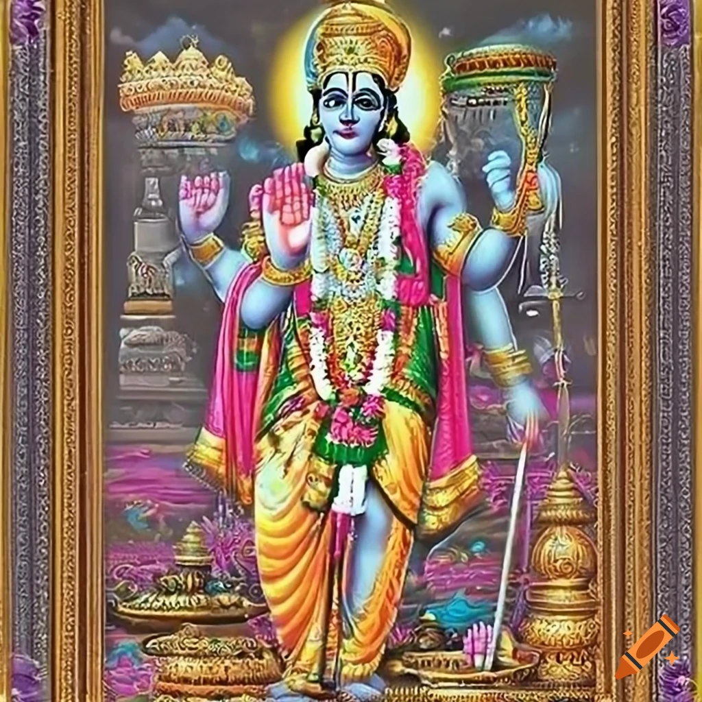 Vintage-style indian hindu devotional poster of lord rama