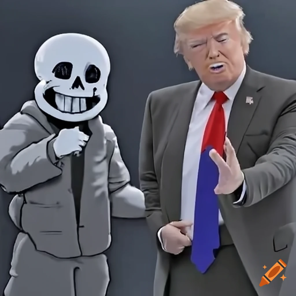 Image of sans from undertale shaking hands with donald trump on Craiyon