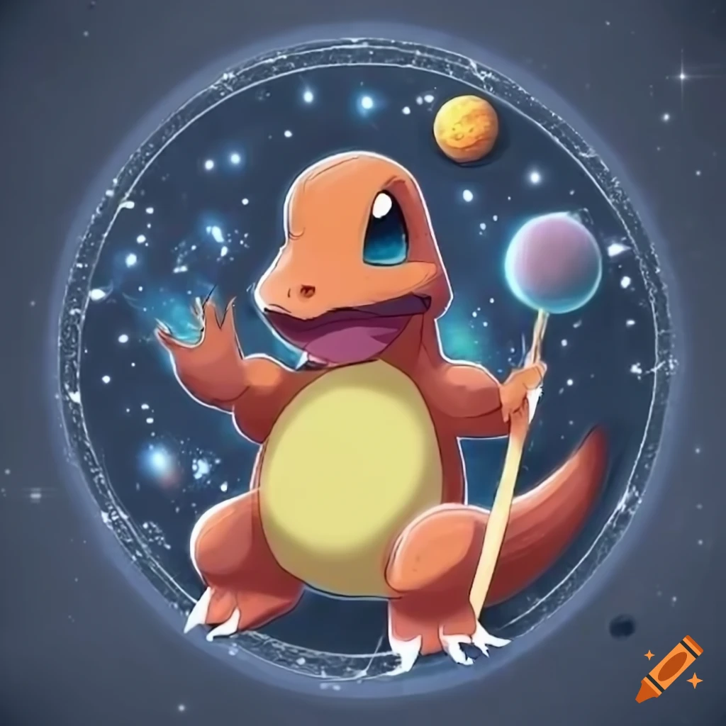 Charmander as a capricorn with planets in space on Craiyon