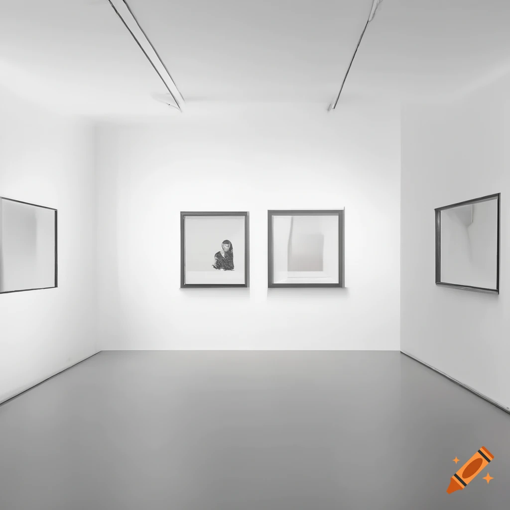 White cube gallery with six frames on Craiyon