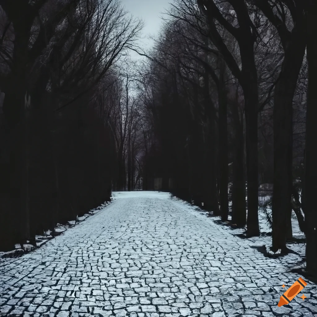 Winter path with trees and fence