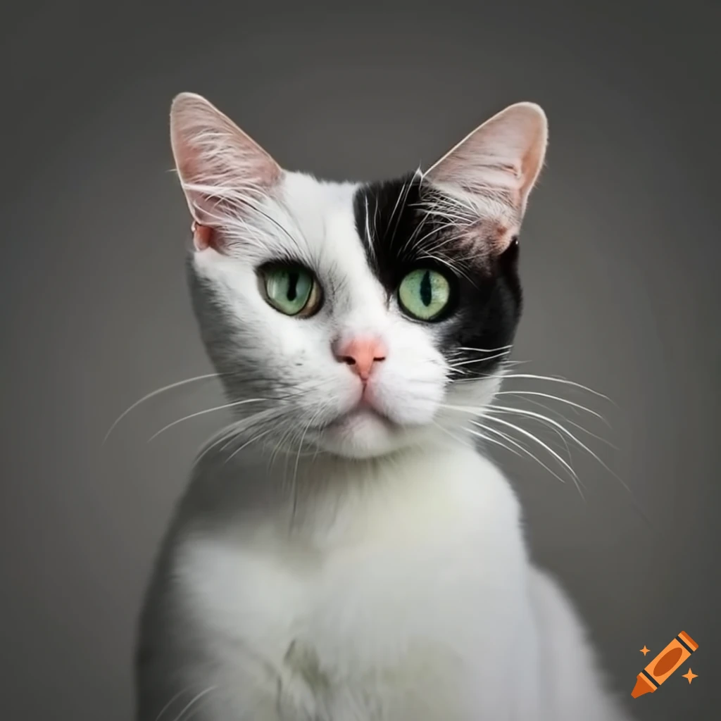 White cat with unique black and white face