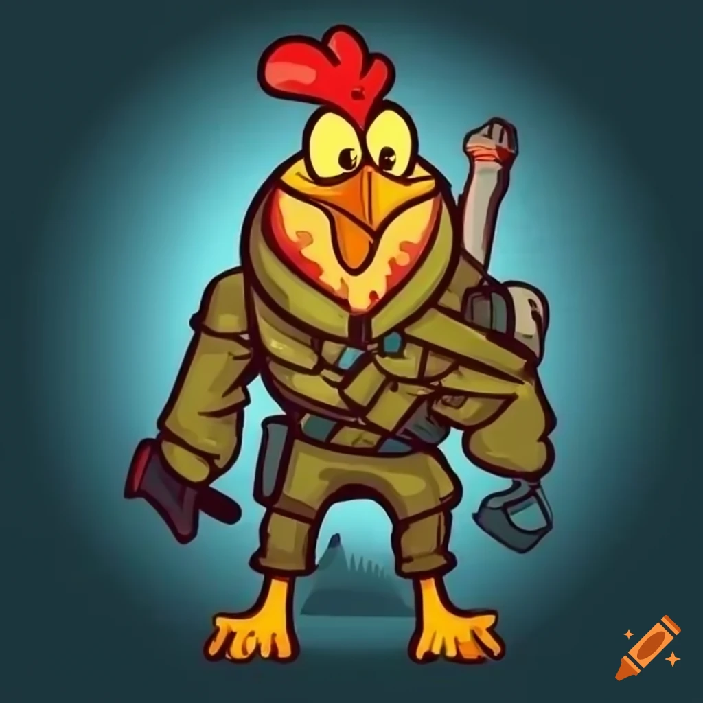 Cartoon depiction of a chicken soldier