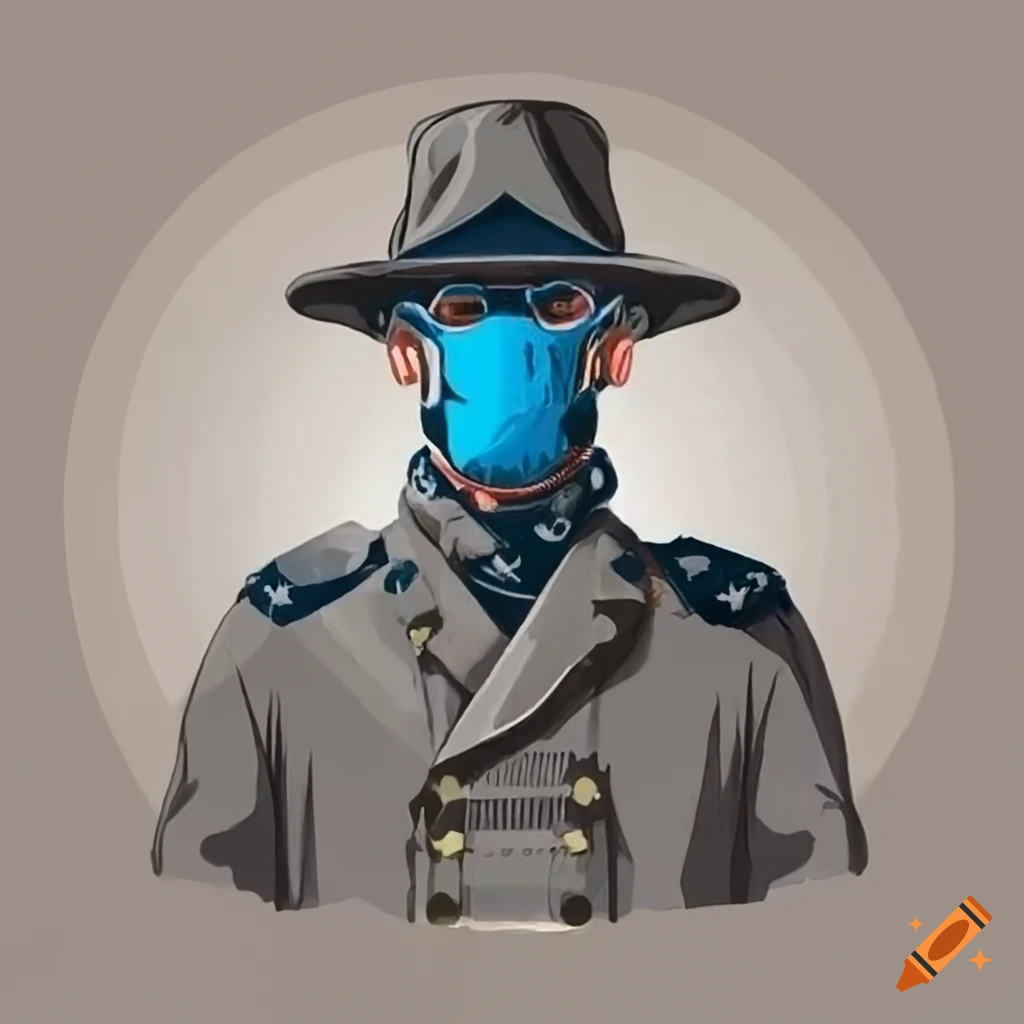 Portrait of confederate army commander in uniform and mask