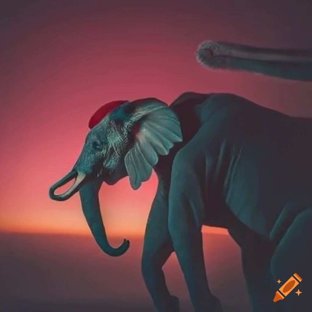 Elephant wearing a christmas hat while flying