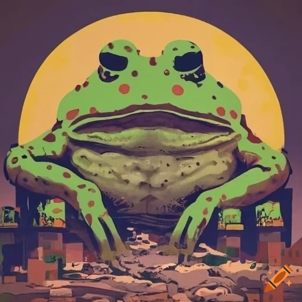 Poster of a giant radioactive toad in a city ruins on Craiyon