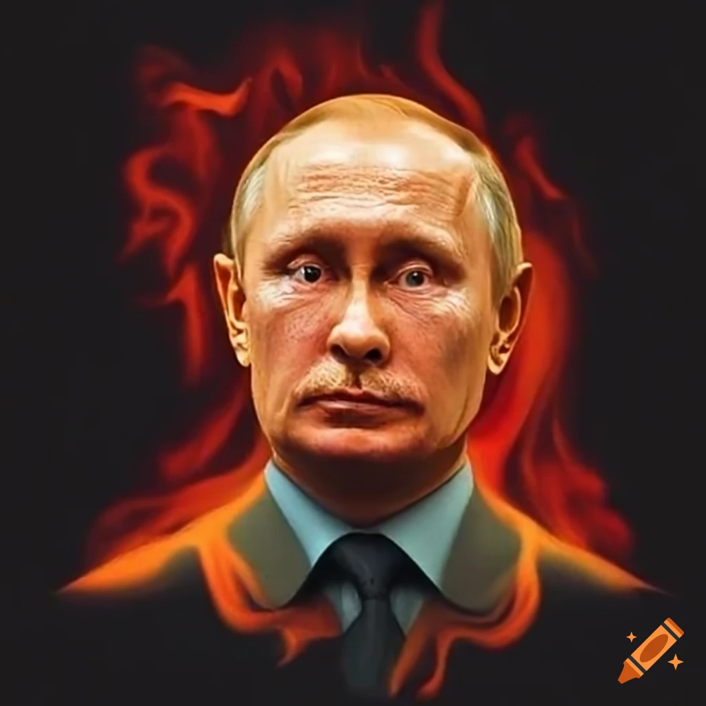 Dadaism artwork depicting putin on fire on Craiyon