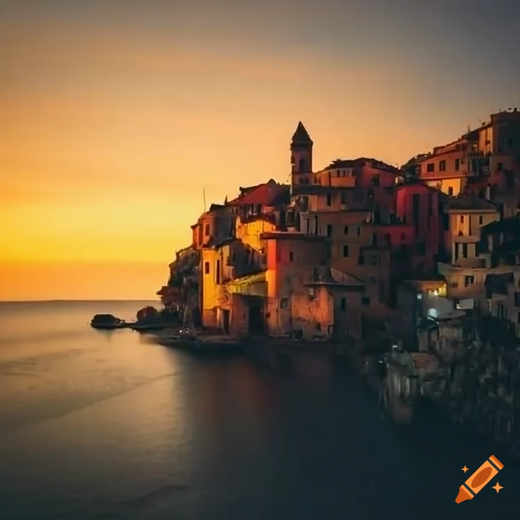 Scenic view of an italian sea village at sunset for playlist cover
