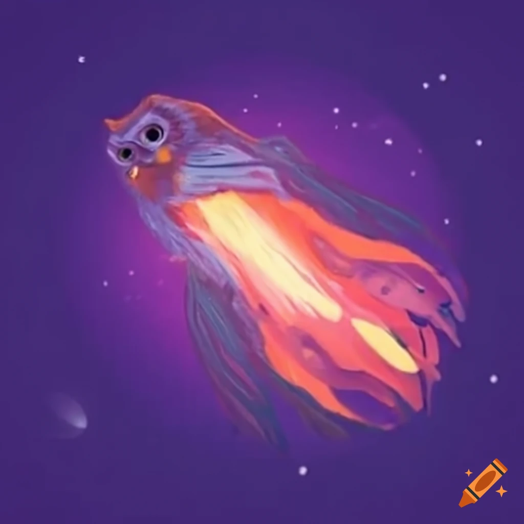 Comet shaped like an owl flying through the sky