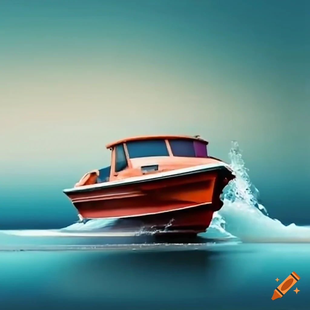 Speeding boat with splashing water