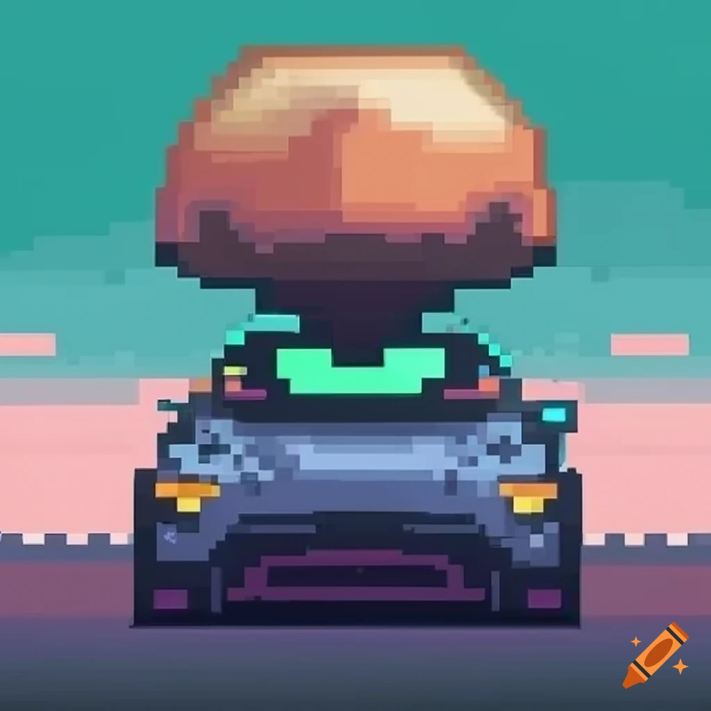 Pixel art of a character driving a car on Craiyon