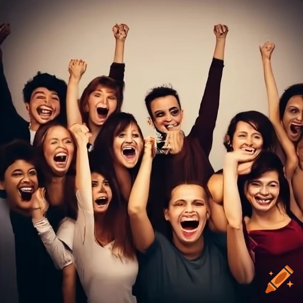 Group of people celebrating joyfully on Craiyon