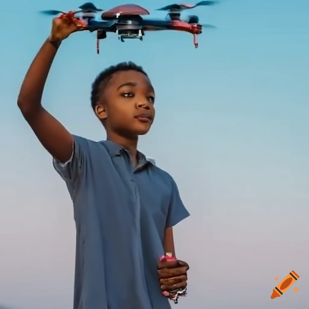 African american student flying a drone on Craiyon