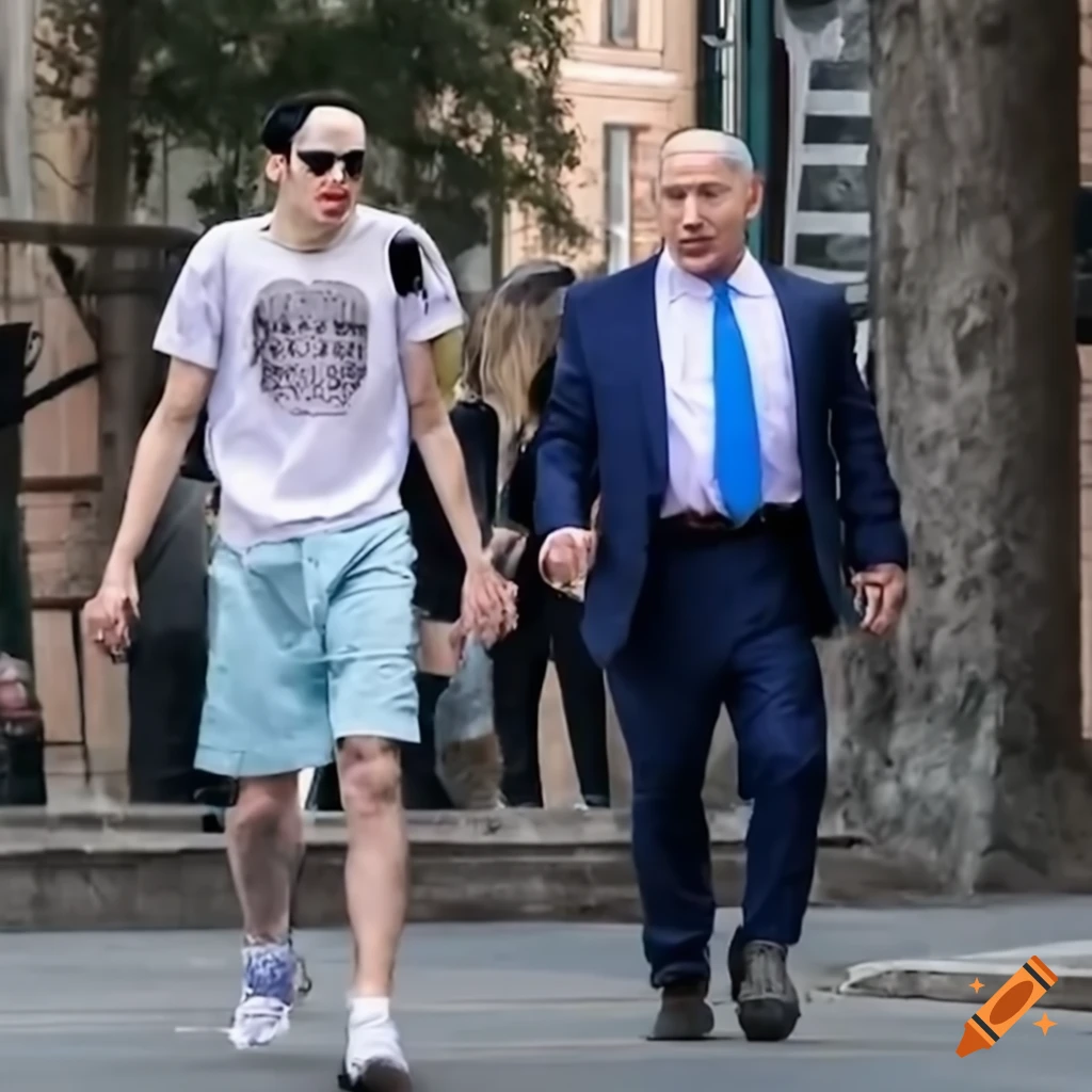 Pete Davidson and Benjamin Netanyahu walking in public on Craiyon