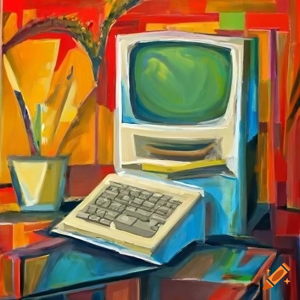 Cubist painting of an old computer by picasso